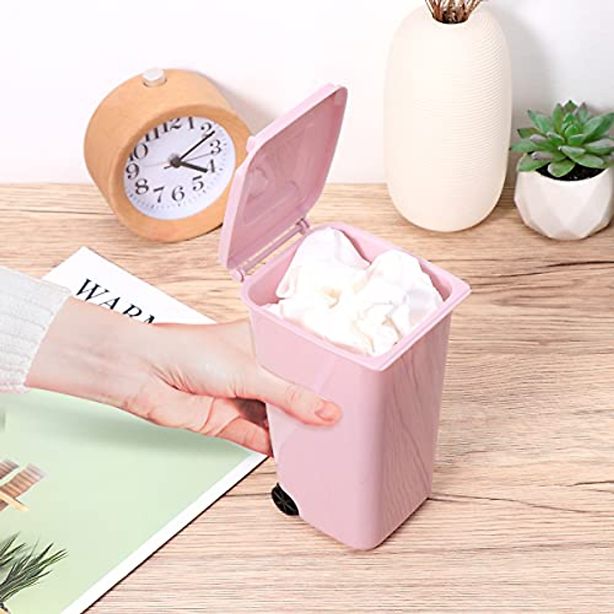 Kisangel 4Pack Mini Trash Can with Lid Set, Desktop Wastebasket Small Garbage Storage Bin for Office Home School