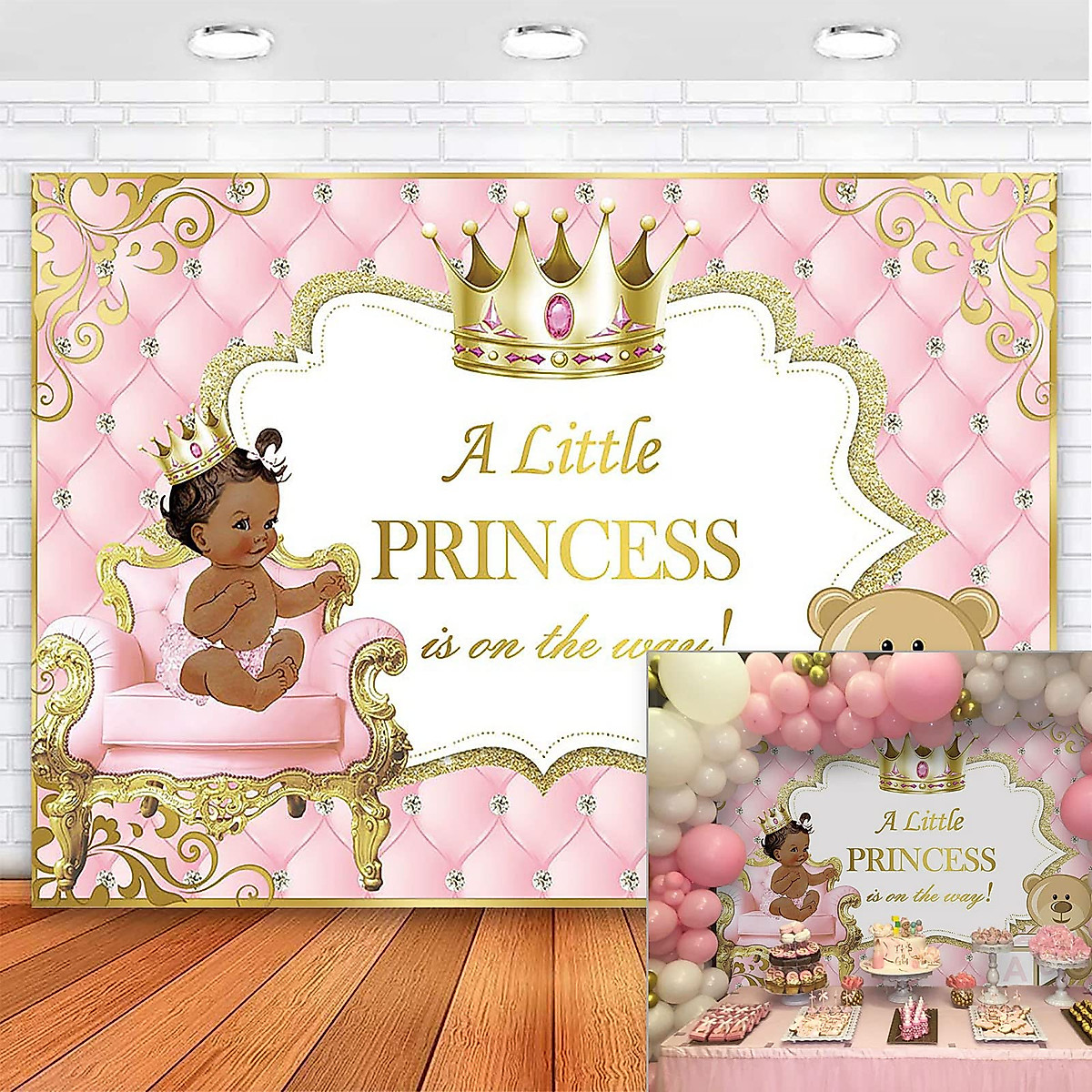Mocsicka Royal Pincess Baby Shower Backdrop Pink Gold Little Royal Princess Photography Bakcground Gold Crown Baby Shower Decorations, 7x5ft
