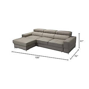 DOLMAR BAZALT Beige Modern Full Grain Leather Sectional, Full Size Sleeper Sofa with Storage, Left Corner Made in Europe