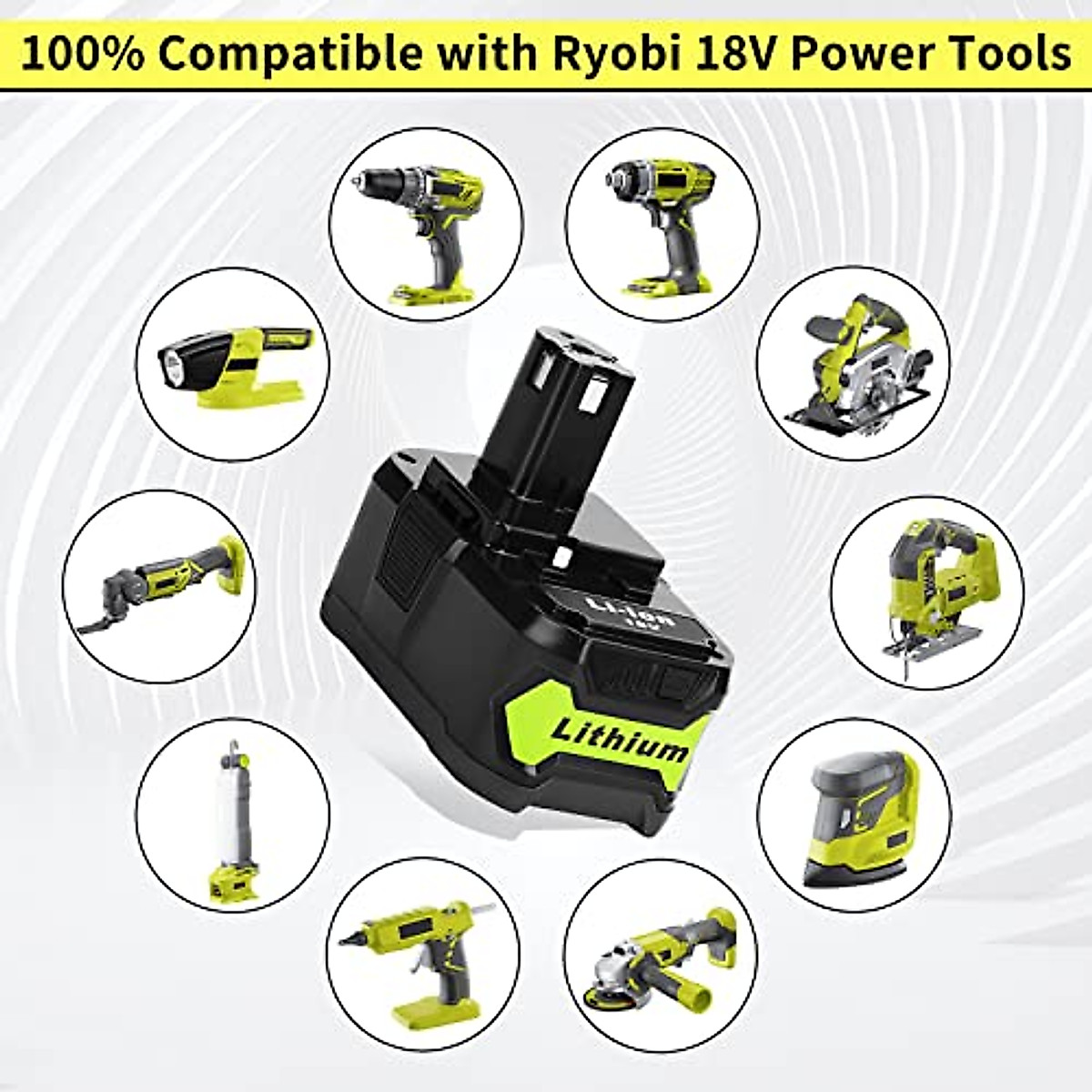 BiBiSi 6.5Ah P108 18 Volt Replacement Battery for Ryobi 18V Battery 2 Pack Cordless Tool Battery Packs Compatible with P102 P103 P104 P105 P107 P108 P109 P190 P122