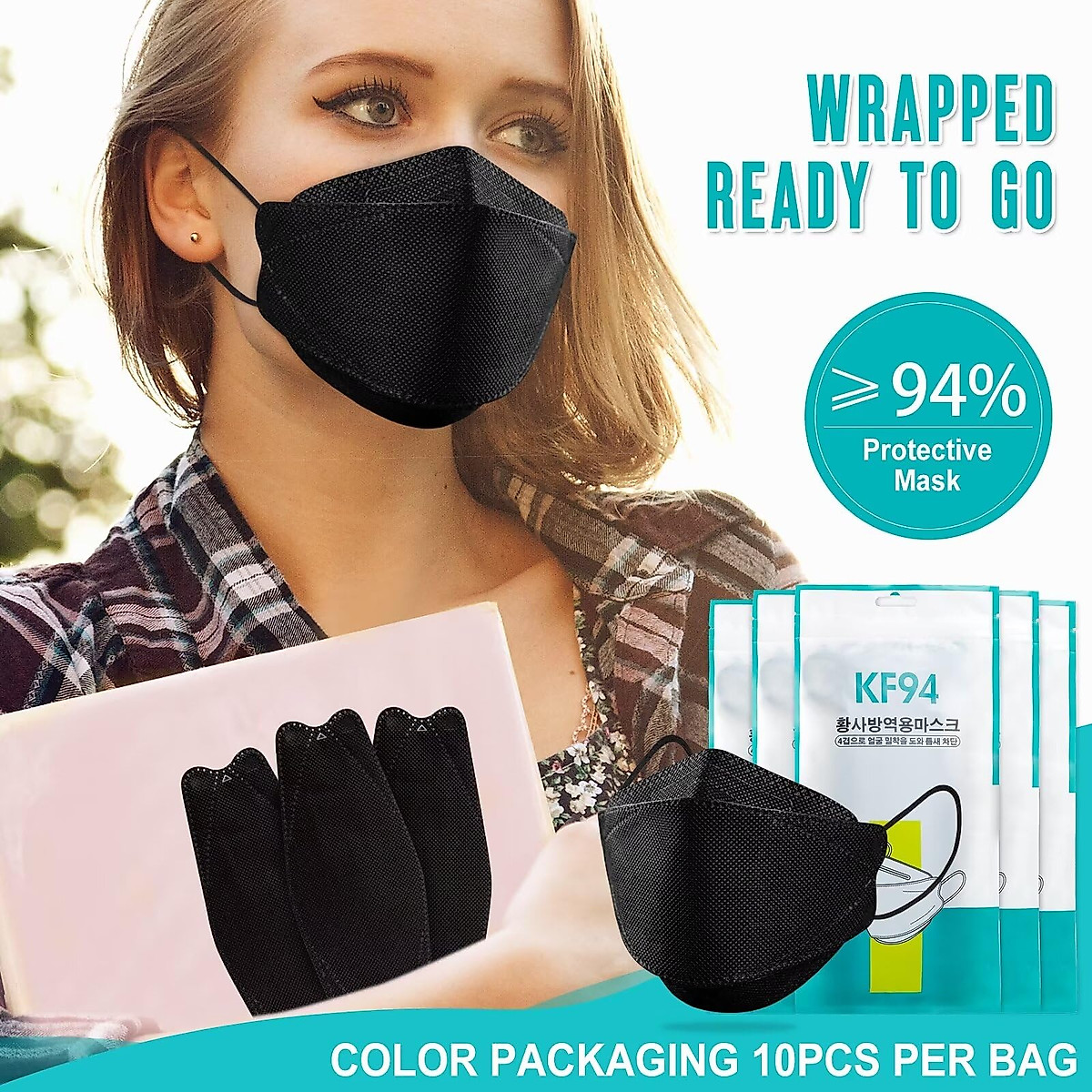 Tohacom 50/100 Pack KF94 Face_Covers, Color Màsk，Black Màsk，4-Layer Màsk outdoor Daily Use