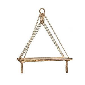DD-life Macrame Rope Triangle Shelf Wooden Wall Hanging Shelves Macrame Hanging Shelf Farmhouse Rustic Modern Plant Aesthetic for Room Nursery Bathroom Living Room College Dorm Room