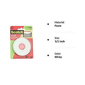 Scotch Indoor Mounting Tape, White, 0.5 in x 75 in (Pack of 4)