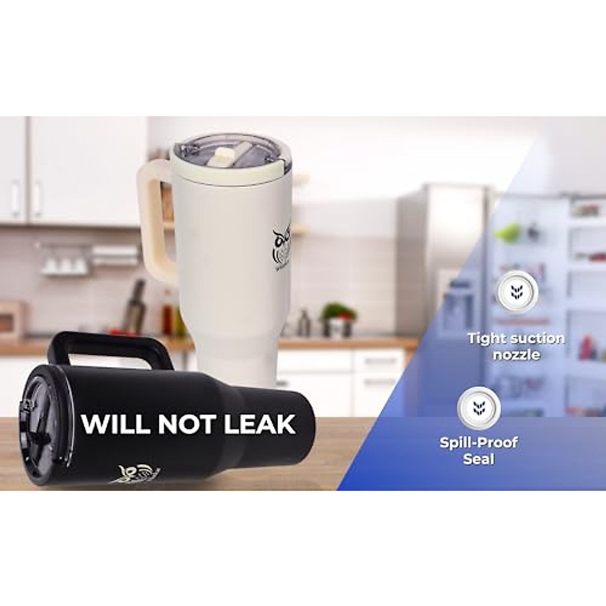 WILANKAR Tumbler 40oz Water Bottle with Lid, Handle & Flip Straw – Leakproof, Cup Holder-Friendly Travel Cup, Insulated Stainless Steel, Dishwasher-Safe, BPA-Free (Black)