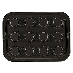 Anolon 12-Cup Steel Muffin Pan, Onyx/Umber