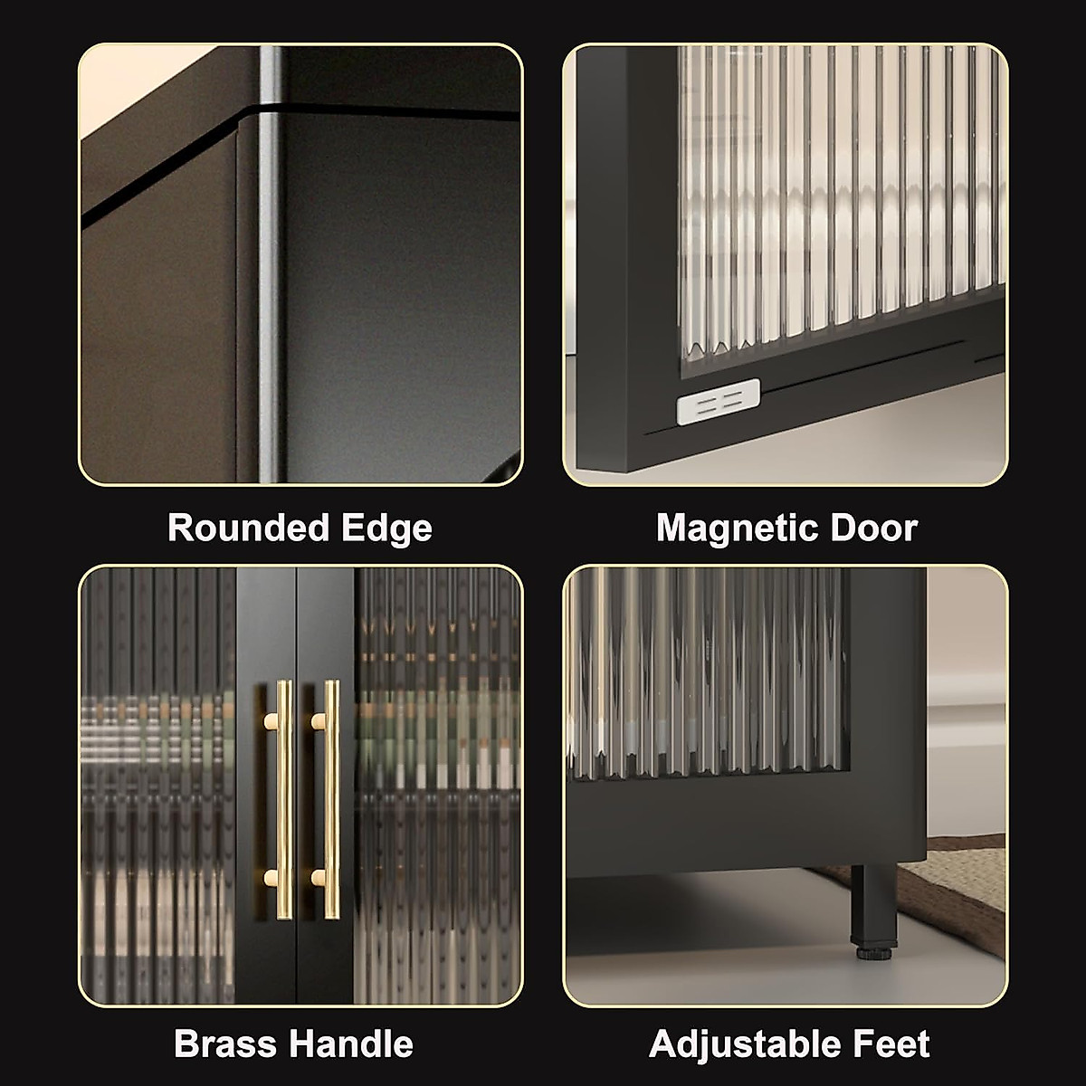 RpAosd 59" Metal Storage Cabinet with Glass Doors,Glass Display Cabinet for Living Room,Dining Room and Kitchen,Decorative Sideboard Buffet Cabinet with Glass Doors and Shelves (Black)