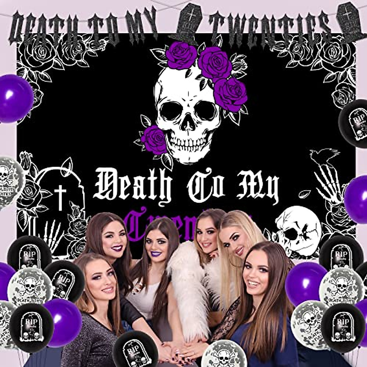 Death to My 20s Dirty 30 Birthday Decorations, Rip to My 20s Birthday Decorations, Black and Purple Balloons, Number 30 Balloon, Death to My 20s Banner Cake Topper Backdrop, Cupcake Toppers