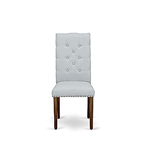 East West Furniture HBEL5-AWA-05 5 Piece Dining Set Includes a Round Dining Room Table with Pedestal and 4 Grey Linen Fabric Upholstered Chairs, 42x42 Inch, Walnut