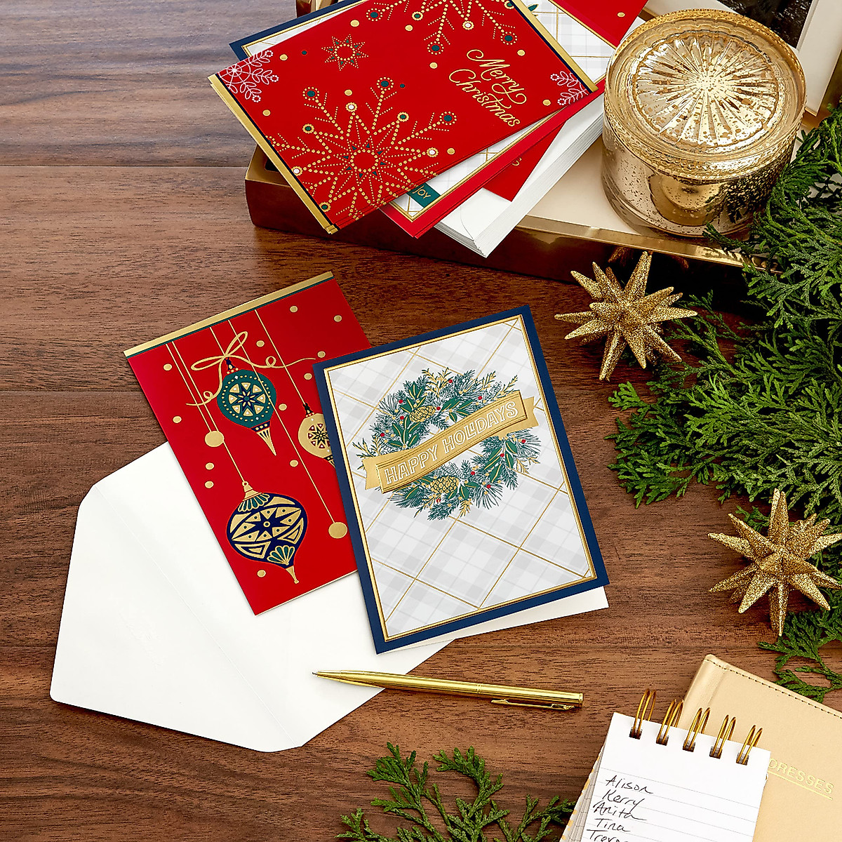 Hallmark Image Arts Boxed Christmas Cards Assortment, Classic Plaid (4 Designs, 24 Cards with Envelopes)