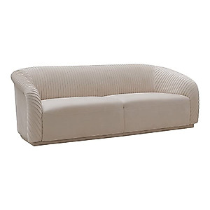 TOV Furniture Yara 31.3" H Transitional Velvet Upholstered Sofa in Pleated Beige