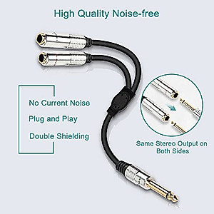 XMSJSIY 6.35mm TS Guitar Signal Audio Y Splitter Cable, 1/4" Male to Dual Mono 1/4" Female Adapter with Gold-Plated OFC HiFi TS Speaker Headphone Extension Cable-0.5M/1.6FT