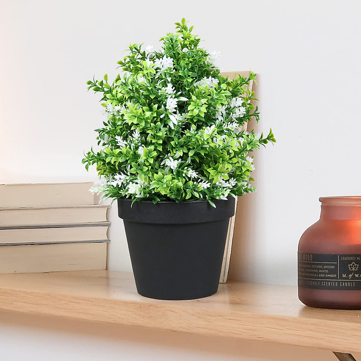 FELICIGG 2 Pack Artificial Plants in Pot, Faux Potted Greenery Plant for Indoor Decorations, Small Fake Plastic Plant for Home Office Garden Decoration,D+d