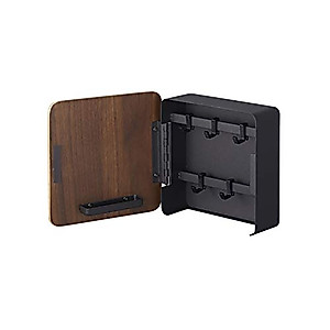 Yamazaki Home Square Magnetic Cabinet Accented Keychain Organizer | Steel + Wood | Key Storage, One Size, Walnut