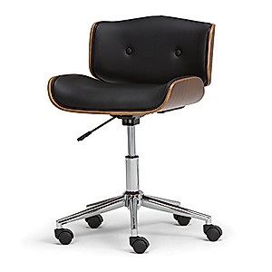 SIMPLIHOME Dax Mid Century Modern 22 Inch Swivel Adjustable Executive Computer Bentwood Office Chair in Black, Natural, For the Office and Study