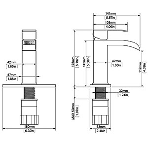 BRAVEBAR Brushed Nickel Waterfall Bathroom Faucet - Single Handle Sink Faucets Bathroom 1 Hole or 3 Hole for 4In | Modern Solid Brass Vanity Faucet with Deck Plate & Overflow Pop Up Drain