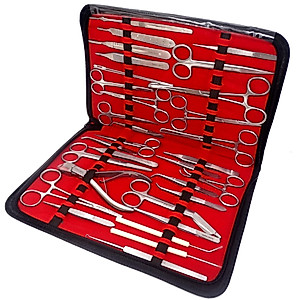 Premium A2ZSCILAB 72 Pieces Veterinary Needle Holder Scissors Hemostat Forceps Tweezers Scalpel Handles blades Instruments (All in One)- Zipper Case