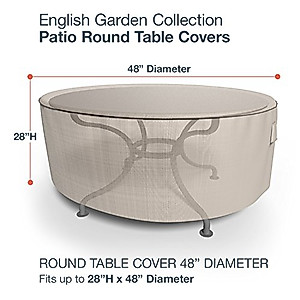 Budge P5A22PM1 English Garden Round Patio Table Cover Heavy Duty and Waterproof, Medium, Two-Tone Tan