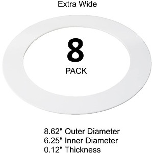 Lighting Labs 8 Pack Matte White Goof Trim Ring for 8" Inch Recessed Can Lighting Down Light, Outer Diameter 8.6 Inches, Inner Diameter 6.2 Inches