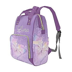 Personalized Watercolor Butterfly Purple Diaper Bag Backpack Name Custom Mommy Baby Bags Travel Daypack for Mom Gifts