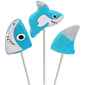 Shark Lollipops Variety Mixed Fruit Flavor Party Suckers Perfect Shark Party Favors For Your Shark Birthday Party (Pack of 12)