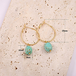 PEARLADA 18k Gold Hoop Earrings with Turquoise Charm Boho Dangle Drop Earrings Trendy Handmade Summer Jewelry