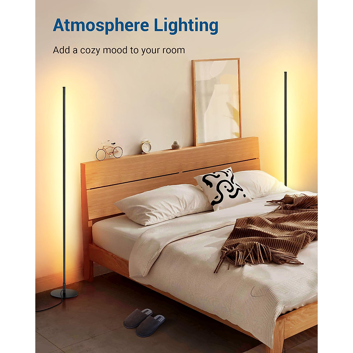 DEWENWILS LED Corner Floor Lamp, 57.5" Minimalist Dimmable Light, Standing Tall Lamp for Living Room, Bedroom, Office, 3000K Warm White Light (Black)