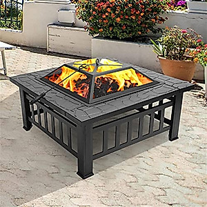 JAHH 32 Inch Brazier Outdoor Camping Stove Garden Portable Courtyard Metal Fire Pits Bowl with Accessories BBQ Grills