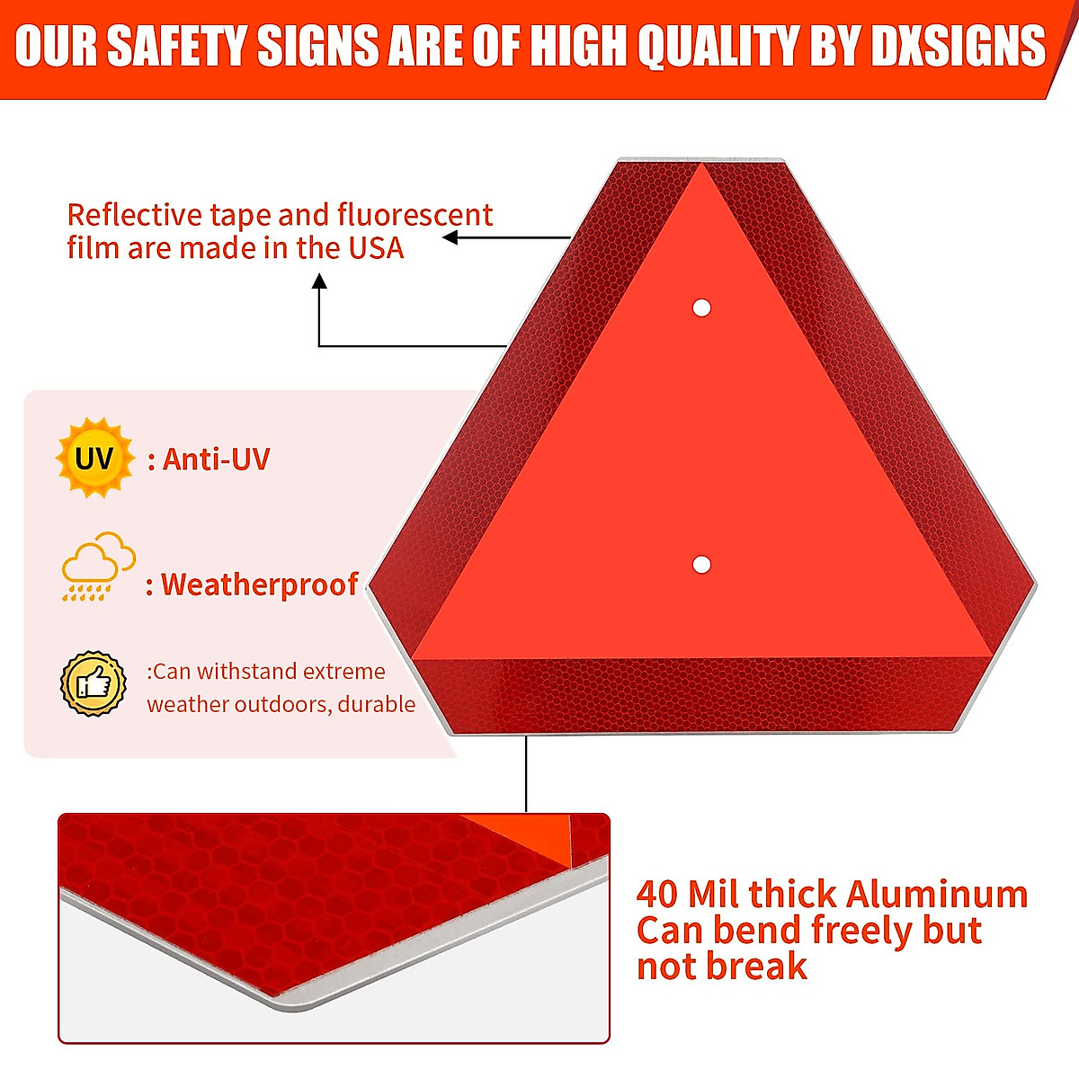 Slow Moving Vehicle Sign,Slow Moving Vehicle Triangle Sign,Aluminum 14"x16"3M Reflective for Golf Cart