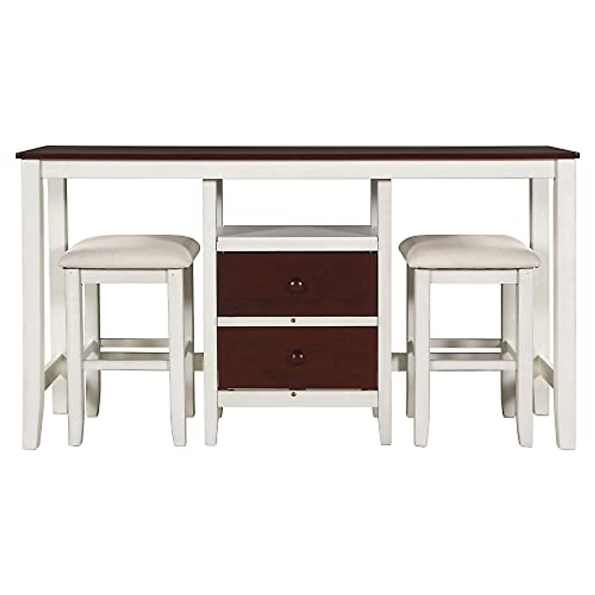 Quarte Farmhouse 3-Piece Dining Table Set,Rustic Counter Height Dining Table Set with 2 Storage Drawers and 2 Stools for Small Places (Brown+White/New*)