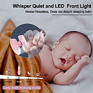 Baby Nail Trimmer Electric, Low Noise Newborn Safe Nail Clipper Kit with Light and Replaceable 6 Grinding Heads, Hand-Holding Care Polish and Trim for Infant Toddler Adults Toes Fingernails, Pink