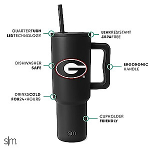 Simple Modern Officially Licensed Collegiate University 40oz Tumbler with Handle and Straw Lid | Football Thermos Gifts for Men, Women | Trek Collection | Georgia Bulldogs