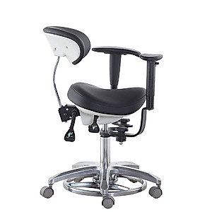 MrHugoo Medical Dynamic Chair Stool Microscope Chair,Ergonomic Saddle Stool,Foot Control,Swiveling Armrest Chair, PU Fabric Leather