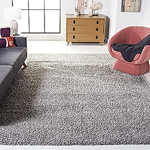 SAFAVIEH Santa Monica Shag Collection 6'7" x 9'6" Silver SGN725 Solid Non-Shedding Living Room Bedroom Dining Room Entryway Plush 2-inch Thick Area Rug