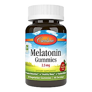 Carlson - Melatonin Gummies, 2.5 mg, Healthy Sleep, Promotes Relaxation, Natural Strawberry Flavor, 60 Gummies