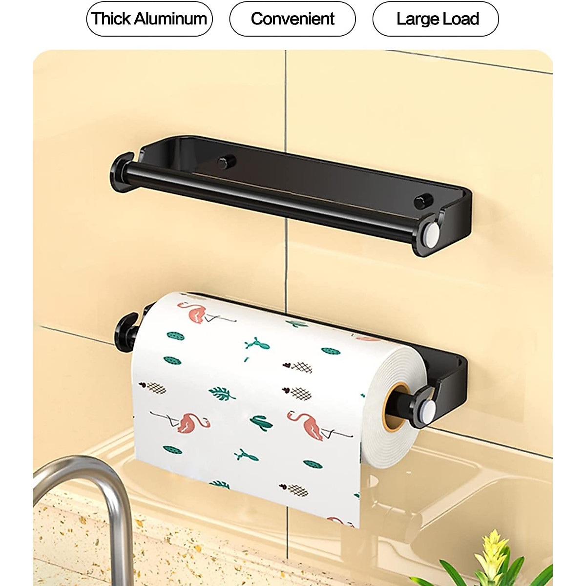 Paper Towel Holder Under Cabinet for Kitchen,Wall Mount Paper Towel Holder Paper Roll Holder,Self Adhesive or Screw Mounting Paper Towel Holder Wall Mount for Kitchen, Pantry, Sink, Bathroom (Black)