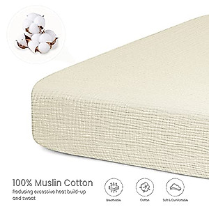 Lulumoon Muslin Crib Sheet Fitted Crib Mattress Sheet for Boys and Girls, 28"x 52" Cream