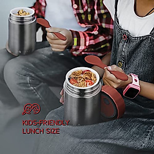 Earthmade Stainless Steel Insulated Food Container,13 oz Food Thermos for Hot Soup & Cold Fruit, Ceramic Interior, Silicone spoon Eco-Friendly