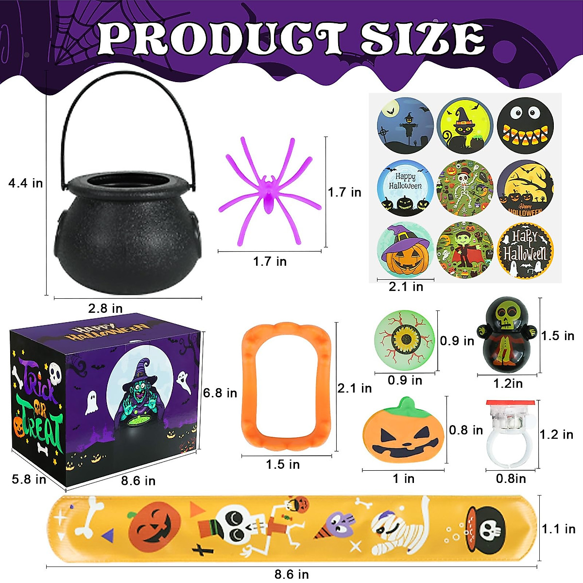 Mulbozy 162 PCS Halloween Party Favors for Trick or Treats, 18 Pack Prefilled Small Plastic Witch Cauldron, Halloween Party Decor, Halloween Party Favors Prizes for School Classroom