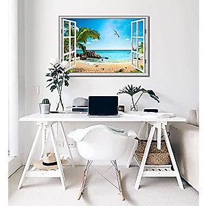 Large Beach Pictures Wall Art Canvas Print Artwork Blue Ocean Palm Tree Seascape Decor Living Room Bedroom Office with Framed 24 x36