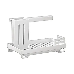 Leefasy Kitchen Sink Organizer Countertop, under Sink Rack, Large 2 Tier Kitchen Spice Rack, under Sink Organizers and Storage, for Brush Dishrag, White
