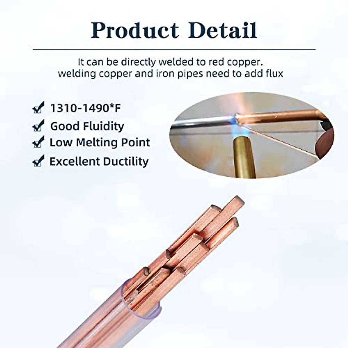 16"Copper Brazing Rods，10 Sticks Low Temperature Copper Rod ，Phosphor Copper Solder Self Fluxing Welding Brazing Rods Sticks for Copper Hvac Refrigerator，Oven，Copper Pipes