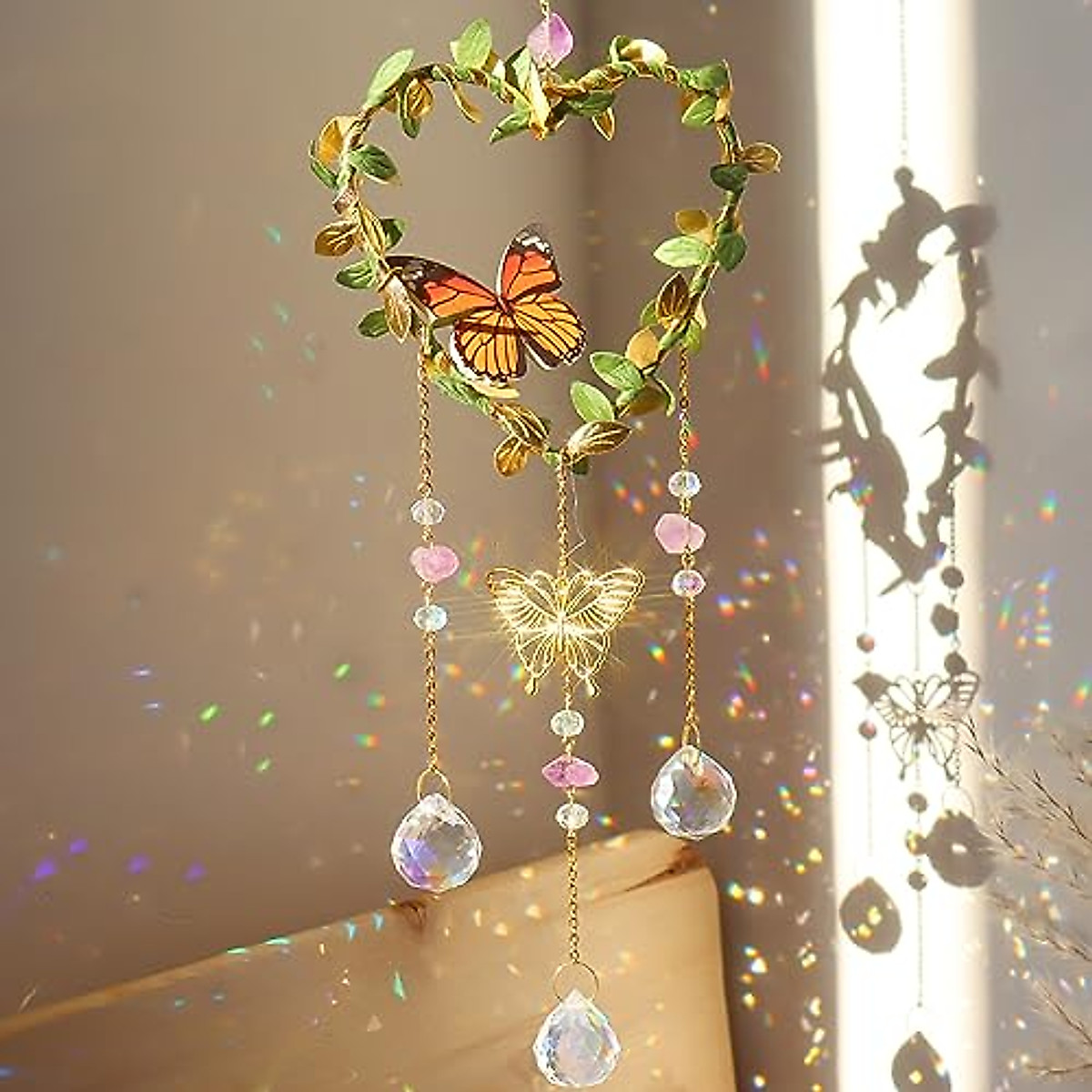 7Pieces Crystal Sun Catchers Window Hanging Prism Moon Crystal Dream Catcher Silver Rainbow Maker Garden Car Decoration Outdoor