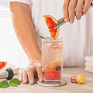 Claplante Drinking Glasses, Origami Style 6 pcs Glass Cups with straw, 11oz Highball Glasses, Elegant Ripple Vintage Glassware, Ribbed Glasses, Iced Coffee Glasses Ideal for Cocktail Whiskey, Juice