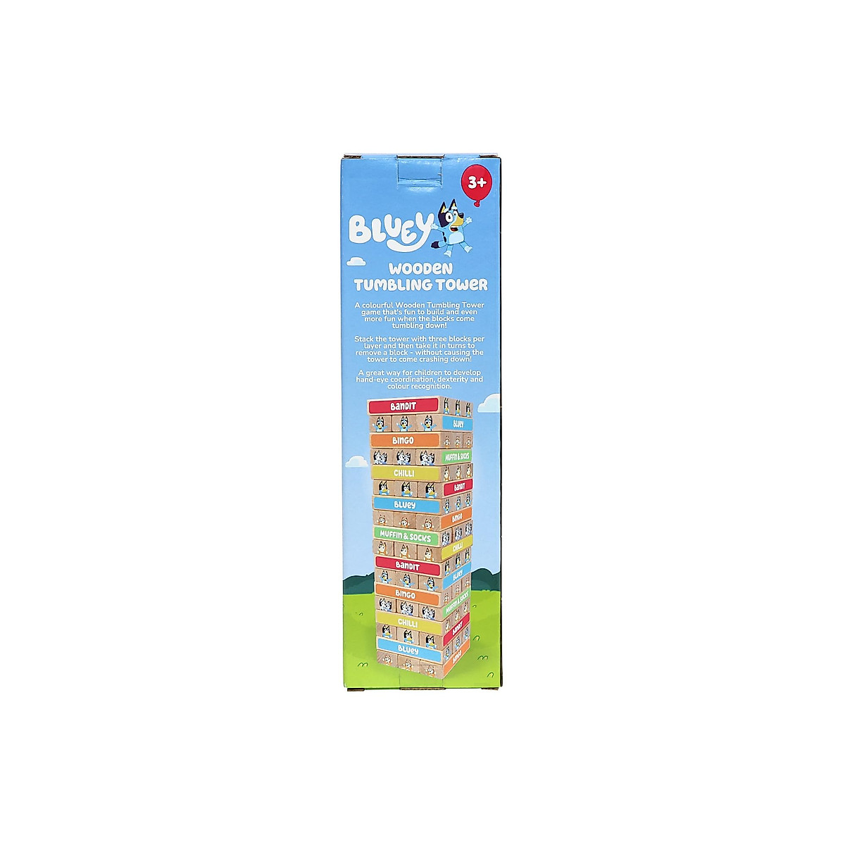 Bluey Tumbling Tower – 54 Colorful Wooden Blocks – Fun Family Game – FSC Certified for Children 3 Years and Up
