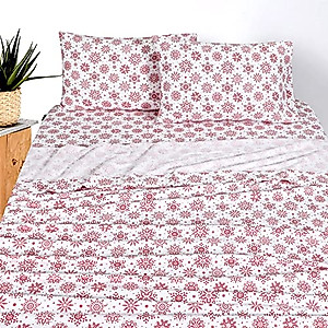 Sleepdown 100% Cotton Flannel Sheets - Super Soft Heavyweight, Double Brushed, Anti-Pill Flannel Bed Sheets - Cal King Sheets Deep Pocket Fitted Sheet X2 Side Pockets (California King, Merry Flakes)