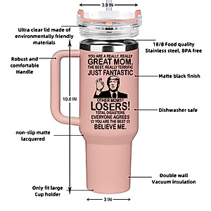 DOUBLECHILD Mothers Day Gifts for Mom from Daughter, Son, Kids - Great Mothers Day Tumbler - Ideas Presents for Mom on Birthday, Xmas - Insulate Stainless Steel Tumbler 20oz, Pink 40oz with Handle