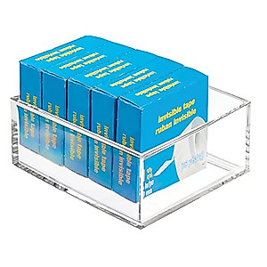 mDesign Plastic Square Desk Organizer - Create Section for Home Office Drawers, Desktop - Holds Pens, Paper Clips, Notebooks and other Office Supply Accessory - Lumiere Collection - 3 Pack, Clear