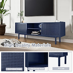 ORRD TV Stand for TVs Up to 70 Inch, Accent Iron Rattan Storage Cabinet Television Stands Entertainment Media Center Console Table with Sliding Barn Door and Adjustable Shelves for Living Room