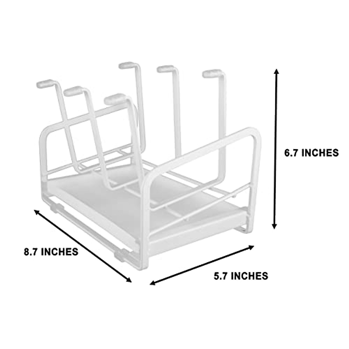 YEAVS Cup Drying Rack with Drain Tray, Bottle Drying Rack Stand with 6 Hooks, Mug Organizer (White)