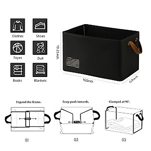 Furnhome Fabric Storage Bins for Shelves,Large Storage Basket for Organizing with Metal Frame, Flodable Storage Bins with Handles for Closet, Black, 3-Pack